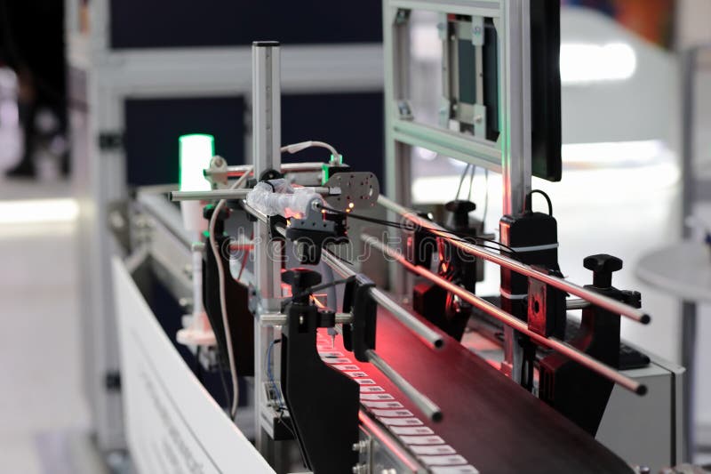 Testing the Code Reading System on Conveyor Line Stock Image - Image of ...