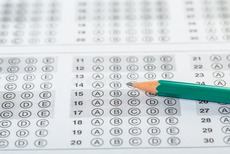 Testing in Exercise and Exam Paper. Computer Sheet with Pencil in ...
