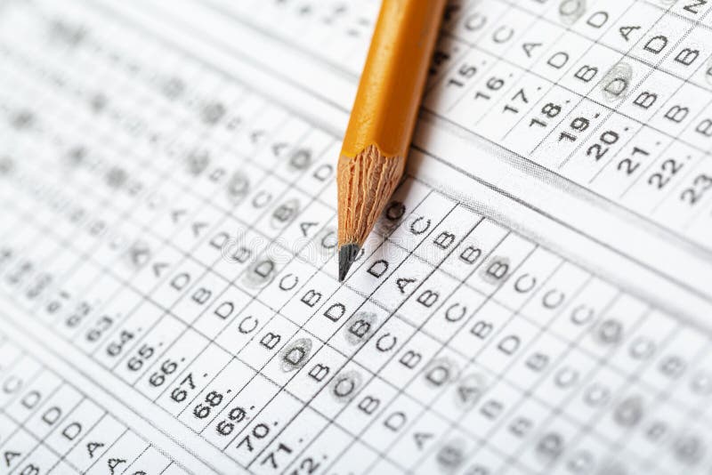 Testing in Exercise and Exam Paper. Computer Sheet with Pencil in ...