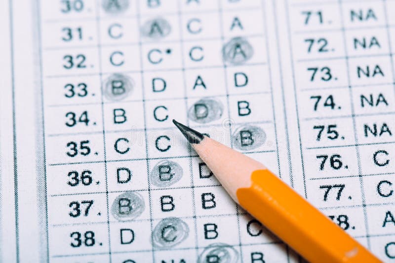 Testing in Exercise and Exam Paper. Computer Sheet with Pencil in ...