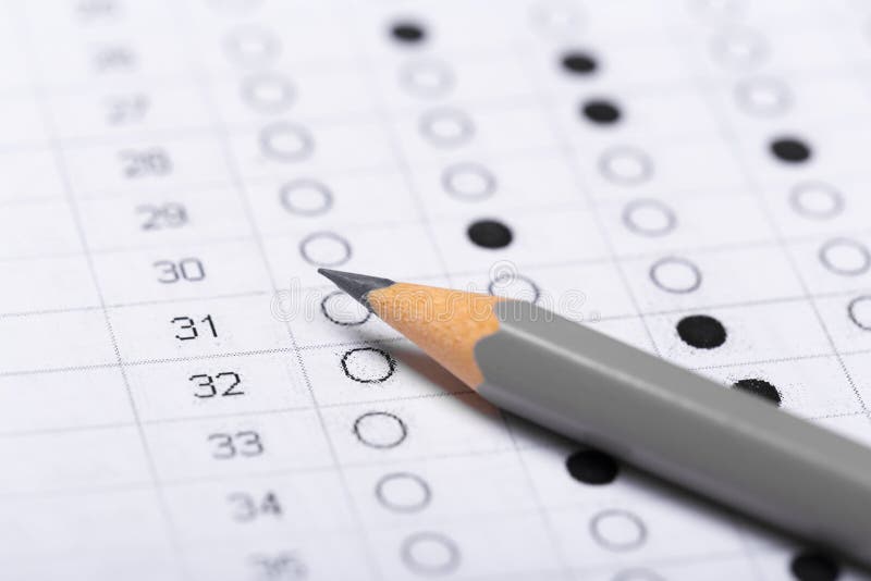 Testing in Exercise and Exam Paper. Computer Sheet with Pencil in ...