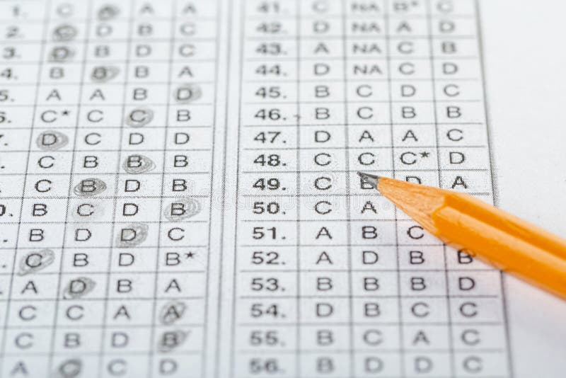 Testing in Exercise and Exam Paper. Computer Sheet with Pencil in ...