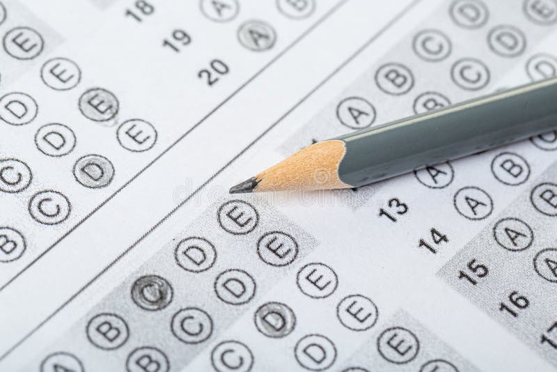 Testing in Exercise and Exam Paper. Computer Sheet with Pencil in ...