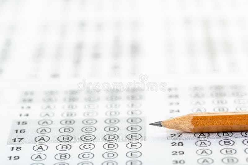 Testing in Exercise and Exam Paper. Computer Sheet with Pencil in ...