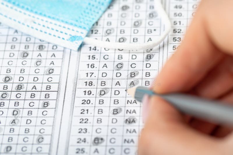 Testing in Exercise and Exam Paper. Computer Sheet with Pencil in ...