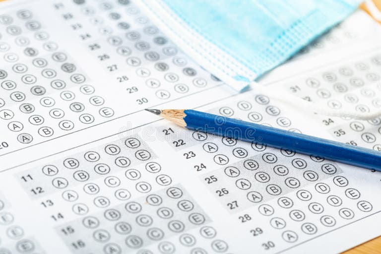 Testing in Exercise and Examination Work. Blue Medical Mask, Sheet with ...