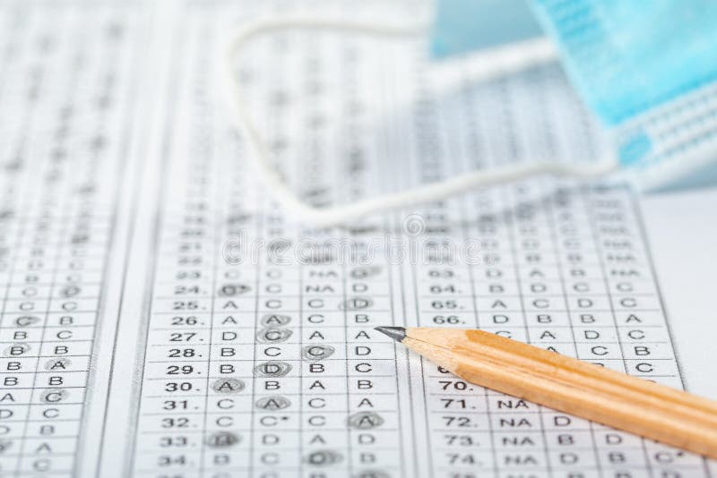 Testing in Exercise and Examination Work. Blue Medical Mask, Sheet with ...