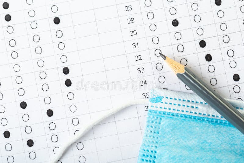 Testing in Exercise and Examination Work. Blue Medical Mask, Sheet with ...