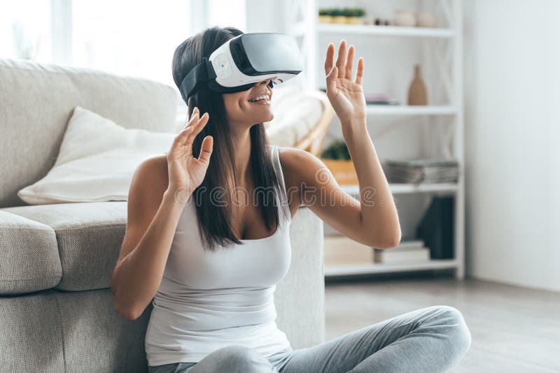 Testing Her New VR Headset. Stock Image - Image of headset, computer ...