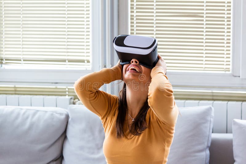Testing New Technologies. Attractive Young Woman in VR Headset ...