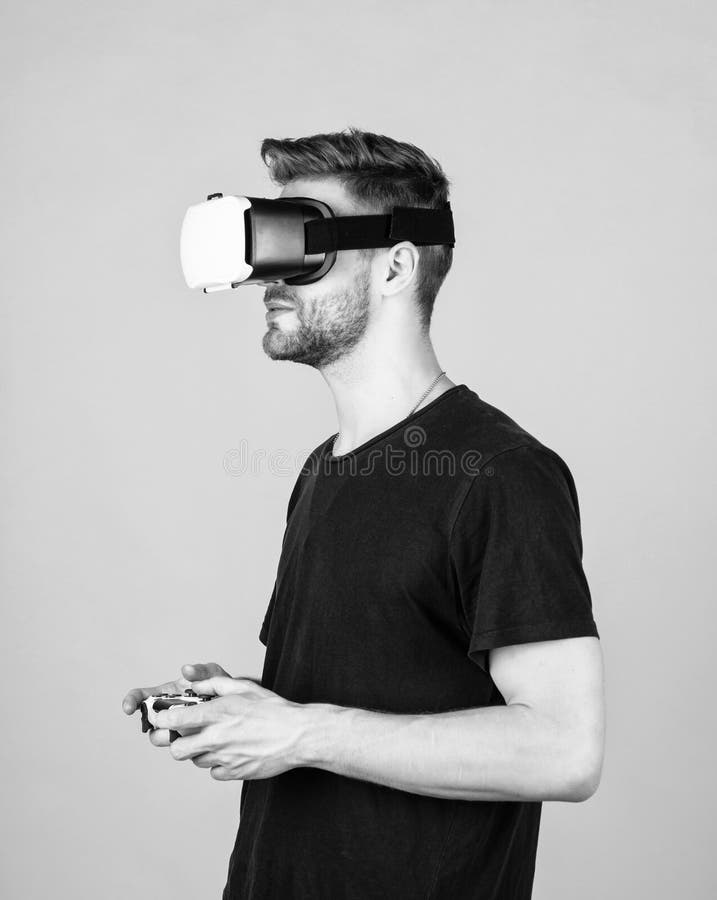 Testing New Technologies. Man with Glasses of Virtual Reality. Future ...