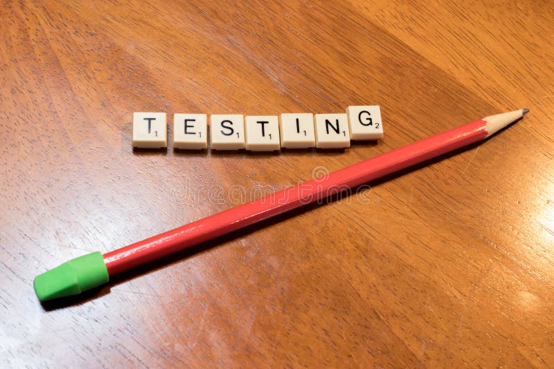 Testing with Red and Green Pencil Stock Photo - Image of lettering ...