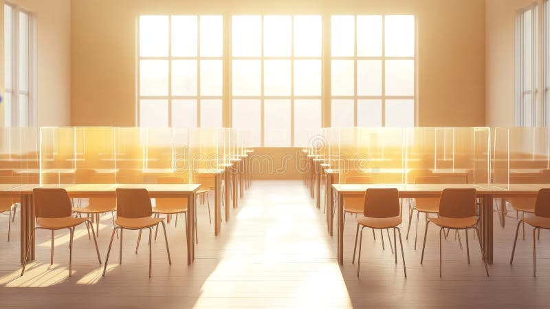 Testing Room with Clear Partitions between Desks Stock Image - Image of ...