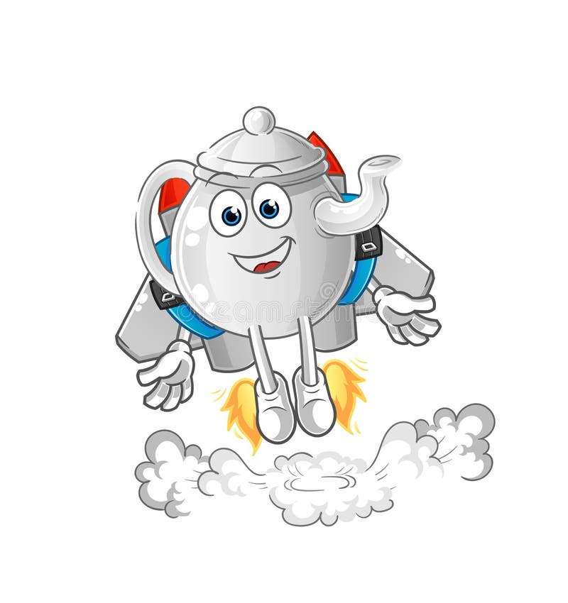 Tetera Con Mascota Jetpack. Vector De Dibujos Animados Ilustración del ...