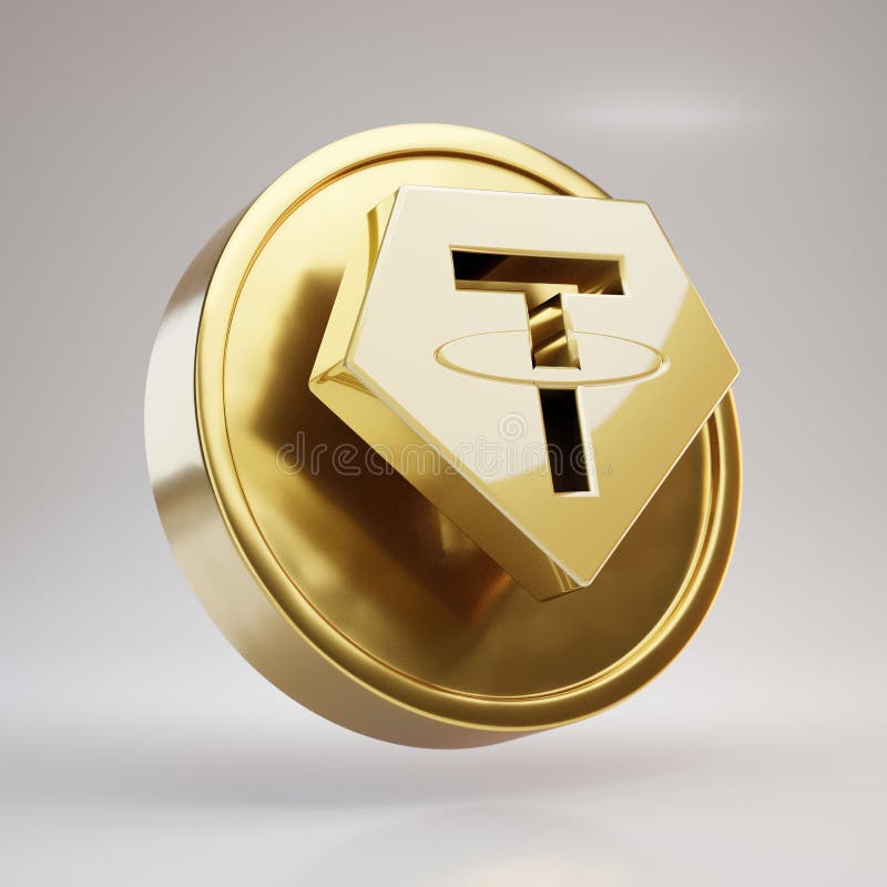 Tether Cryptocurrency Coin. Gold 3d Rendered Coin Isolated on White ...