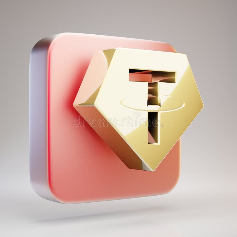 Tether Cryptocurrency Icon. Gold 3d Rendered Icon on Red Matte Gold ...