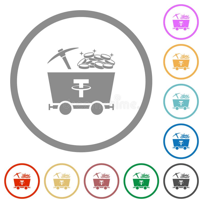 Tether Cryptocurrency Mining with Treasure Flat Icons with Outlines Editorial Photography ...