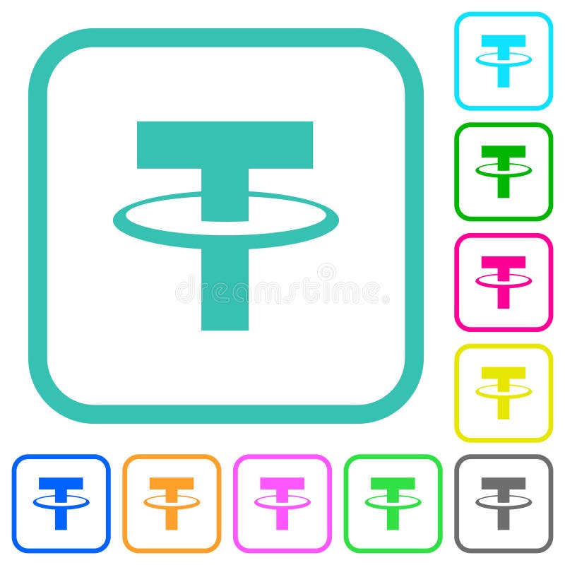 Tether Digital Cryptocurrency Vivid Colored Flat Icons Editorial Image ...
