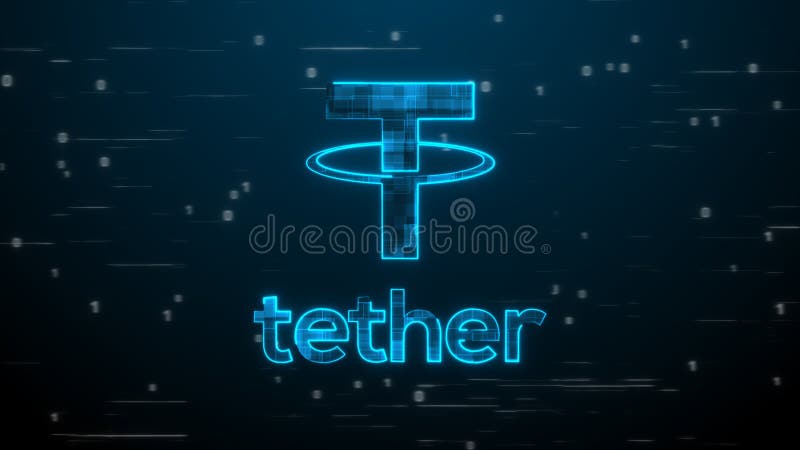 Tether USDT Coin Futuristic Neon Symbol. Binary Code and Speed Lines ...