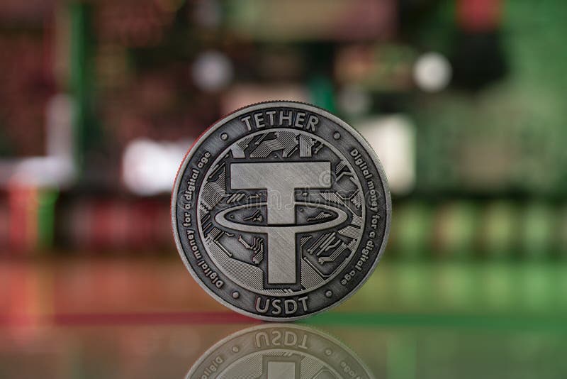 Tether USDT Crypto Coin Placed on Reflective Surface with Microscheme ...