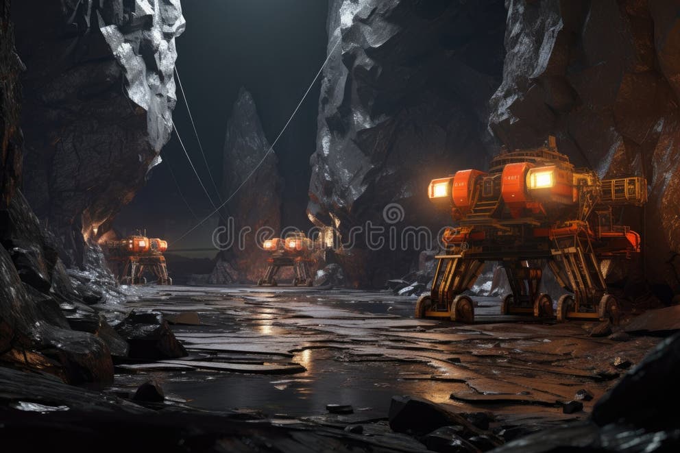 Tethered Mining Robots Working on Asteroid Surface Stock Photo - Image ...