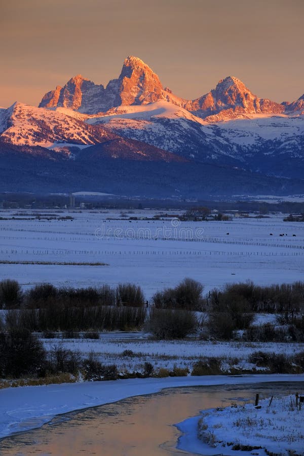 Tetons Teton Mountains in Winter Snow and Trees with Reflection in ...