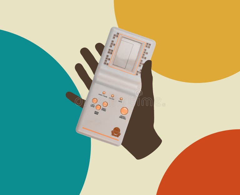 Tetris, Retro Device, Game Pad Console in Hand of 90s, 80s Style Stock ...
