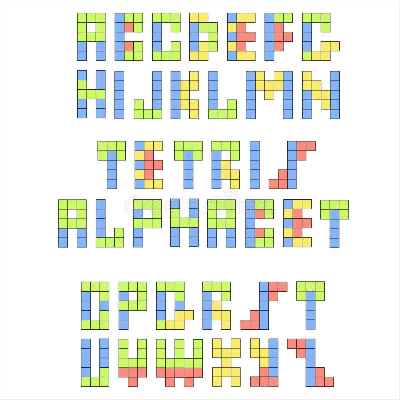 Tetris Retro Font. Constructive Colorful Alphabet Stock Vector ...