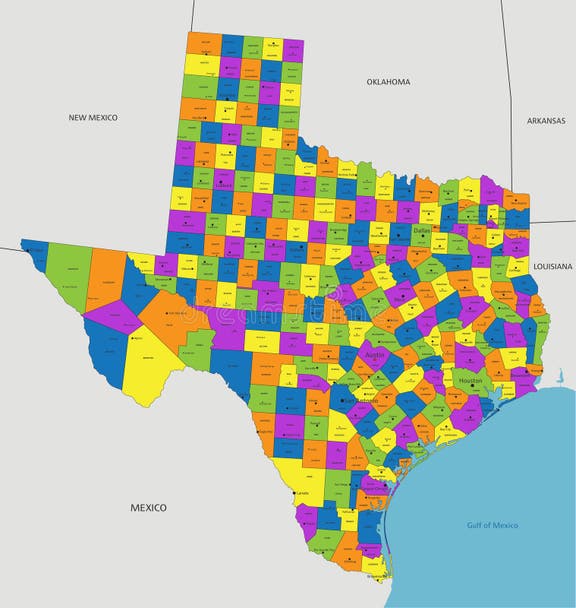 Colorful Texas Political Map with Clearly Labeled, Separated Layers ...