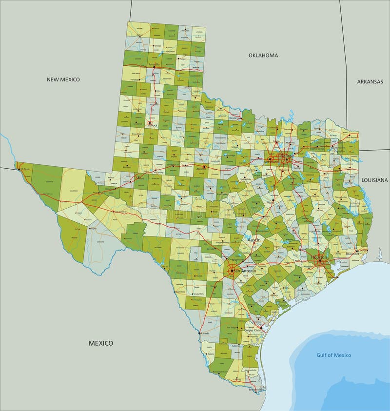 Detailed Editable Political Map with Separated Layers. Texas Stock ...