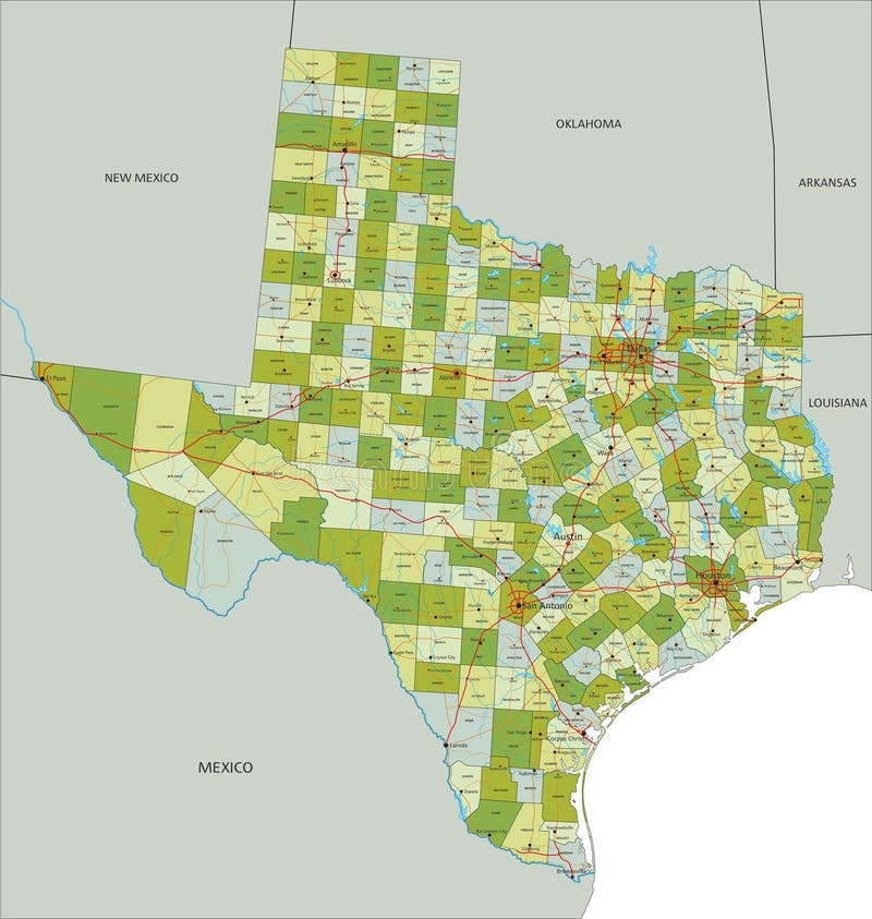 Detailed Editable Political Map with Separated Layers. Texas Stock ...