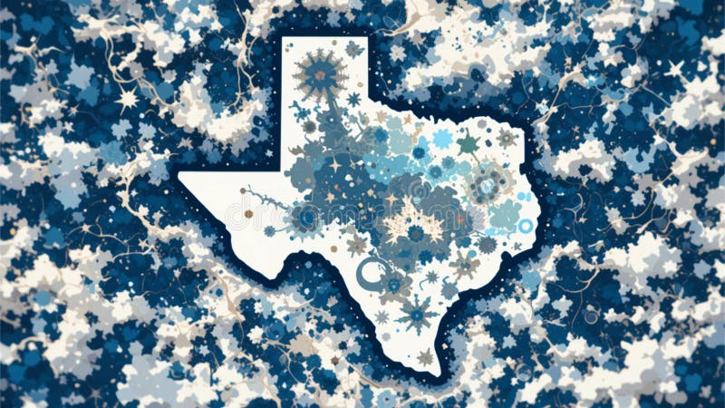 Texas Abstract: Blue Ink Splatter Map with Starburst Pattern Stock ...