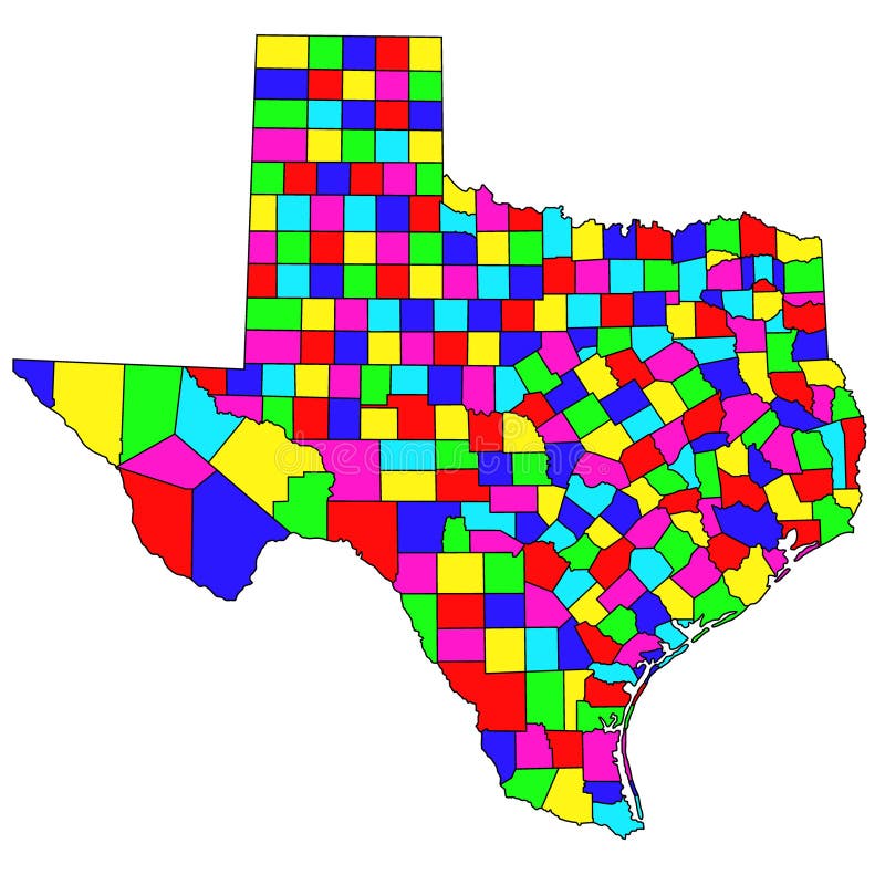 Texas Administrative Map. Counties Map of Texas with Different Colours ...