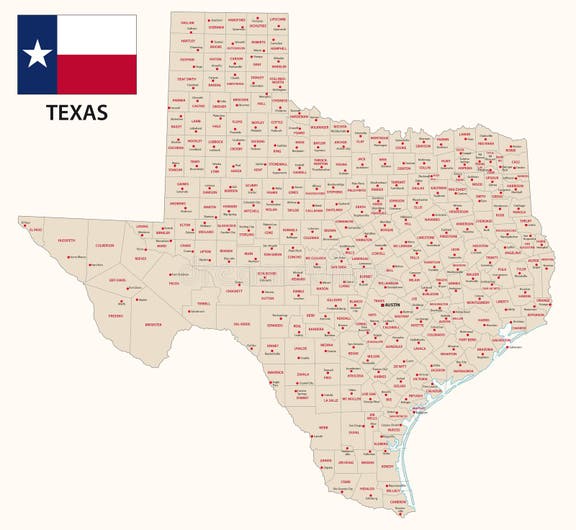 Texas Administrative and Political Vector Map with Flag Stock Vector ...