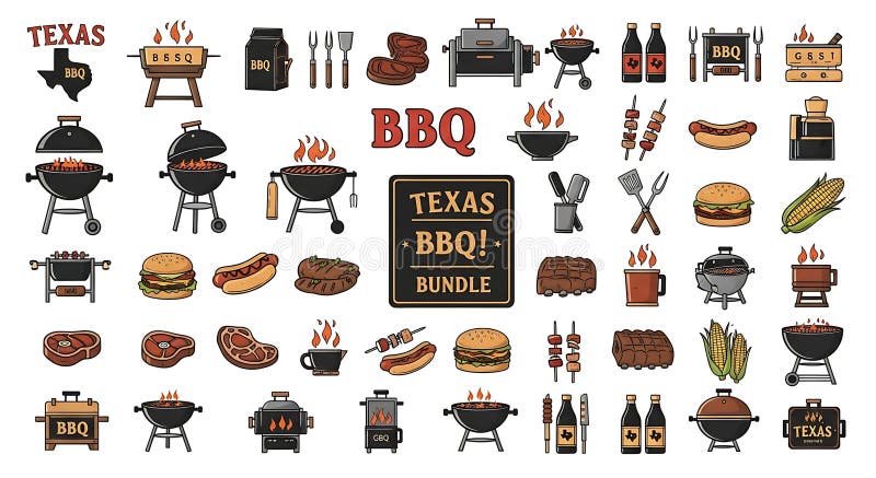 Texas BBQ Icon Set stock vector. Illustration of charcoal - 394201246
