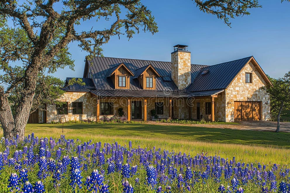 Texas Bluebonnets in a Spring Meadow at Daybreak. Stock Image - Image ...