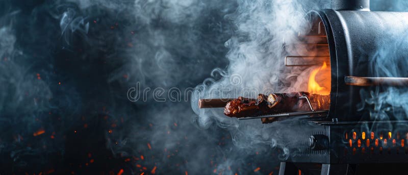 Texas Charcoal Offset Smoker during Backyard Cookout Stock Image ...