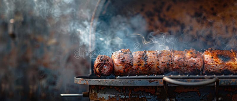 Texas Charcoal Offset Smoker during Backyard Cookout Stock Image ...
