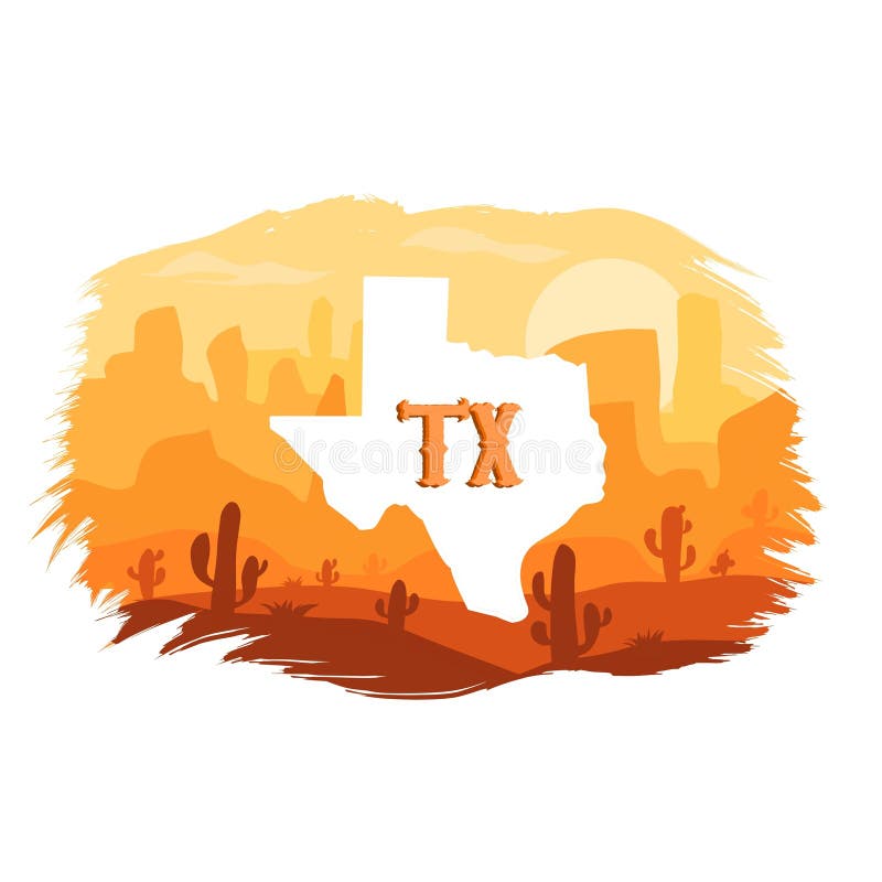 Texas Desert View in Sunset for Print, Etc Stock Vector - Illustration ...