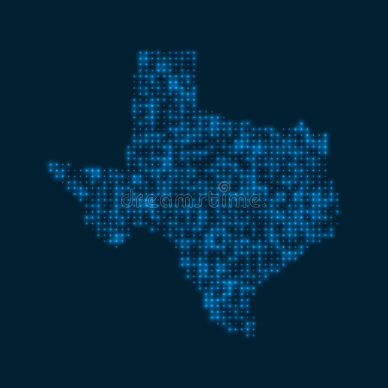 Texas Map Glowing Neon Lamp or Glass Tube on a Black Brick Wall Stock ...