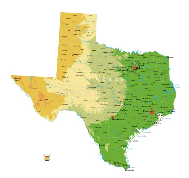 Texas Highly Detailed Physical Map Stock Vector - Illustration of ...