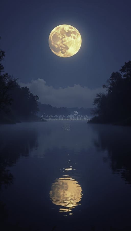 Texas Lake Under a Full Moon with Mist Rising, Full, Lake Stock ...