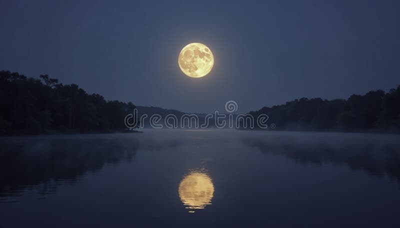 Texas Lake Under a Full Moon with Mist Rising, Moon, Mist, Water Stock ...