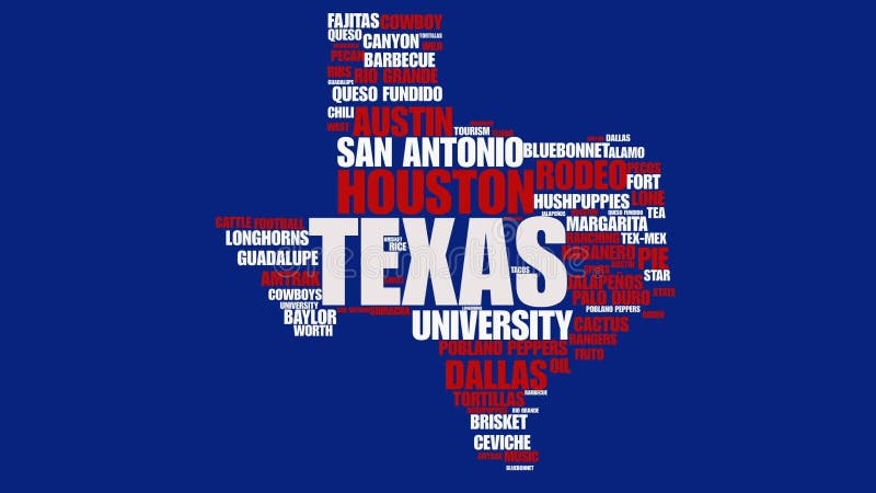 Texas Map with Animated Word Cloud Stock Video - Video of silhouette ...