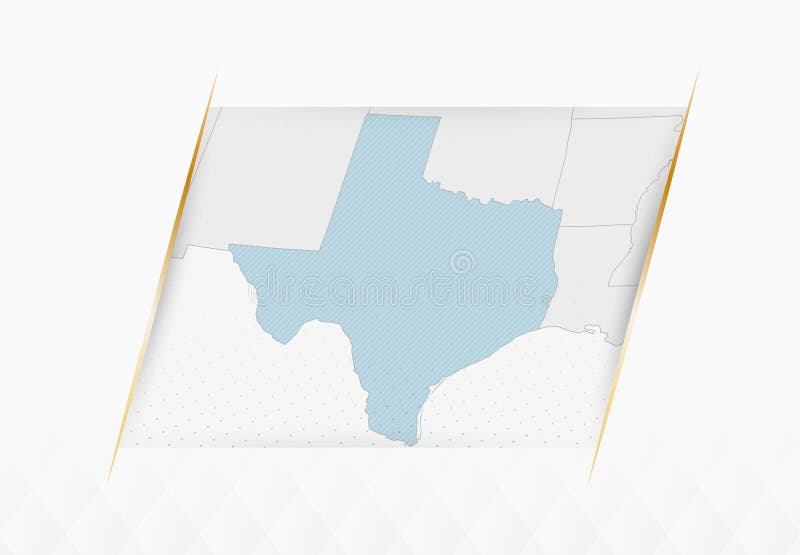 Texas Map in Blue with Gold Framed Accents. Modern Vector Map of Texas ...