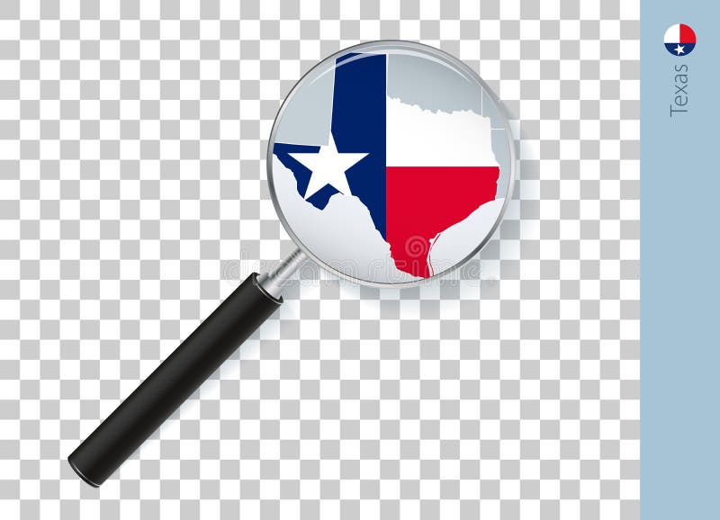 Texas Map with Flag in Magnifying Glass on Transparent Background Stock ...