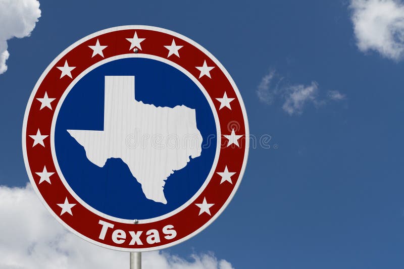 Texas Map with Stars on a US Red, White and Blue Road Sign Stock Image ...