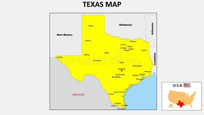 Texas Map. Political Map of Texas with Boundaries in Outline Stock ...