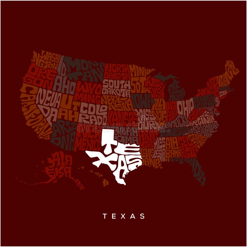 Texas Map Typography. US Map Typography with All States Name Typography ...