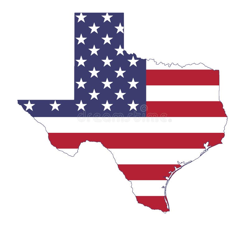 Texas Map in Vector with Outline. American Flag Background on Texas Map ...